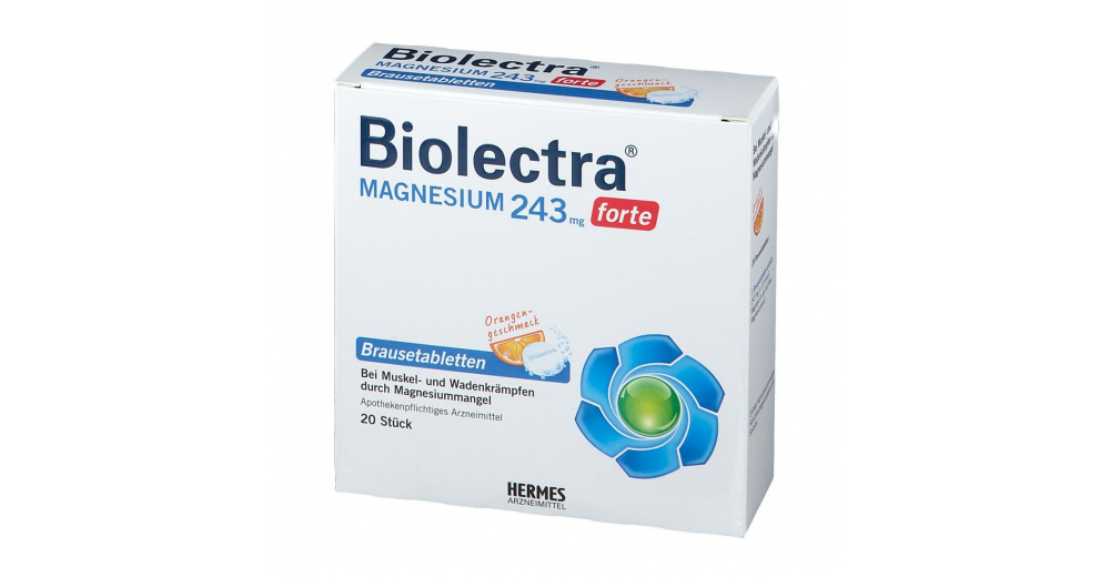 Biolectra Magnesium 243 mg Forte шумливи таблети, 20 шумливи таблети ...